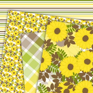 Sunflower Digital Paper, Floral Papers, Polka Dots, Stripes, Plaid ...