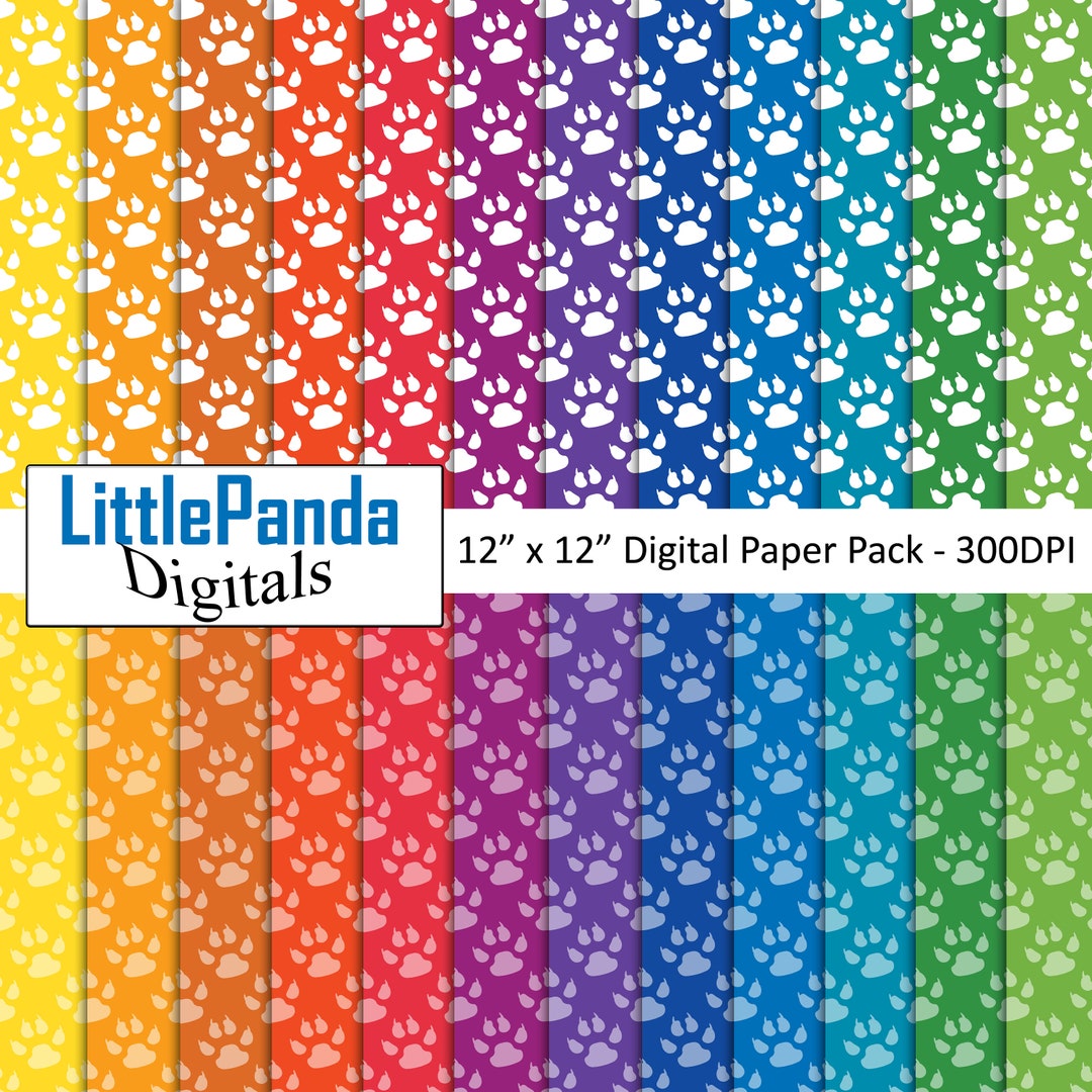 Dog Print Digital Paper Pack Primary Colors Scrapbook Paper Animal ...