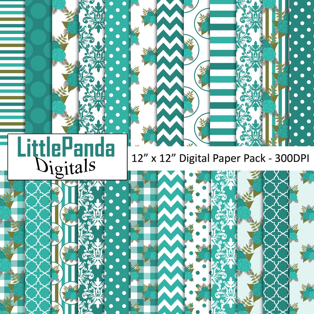 Turquoise Shabby Chic Digital Paper Mother's Day Floral Scrapbook Paper ...