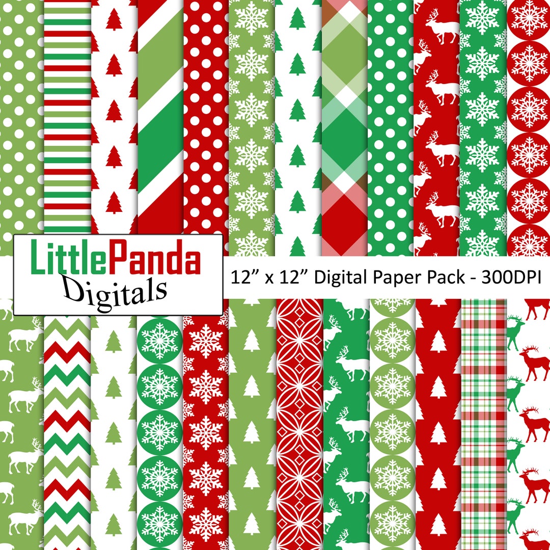 Christmas Digital Paper, Snowflake Patterns, Moose, Christmas Tree ...