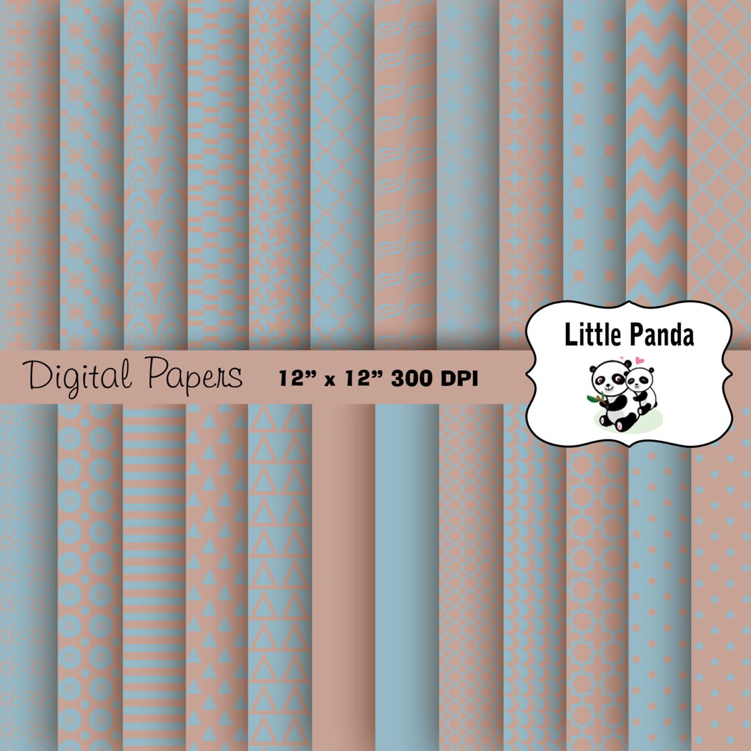 Baby Blue and Desaturated Orange Digital Scrapbook Papers 24 Jpg Files ...