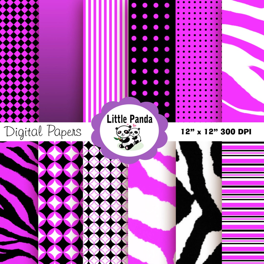 Bright Neon Pink Zebra Digital Paper Pack, Scrapbook Papers, 12 Jpg ...