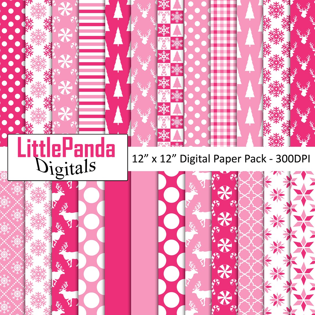 Christmas Digital Paper Pink Holiday Scrapbook Paper Christmas Tree ...