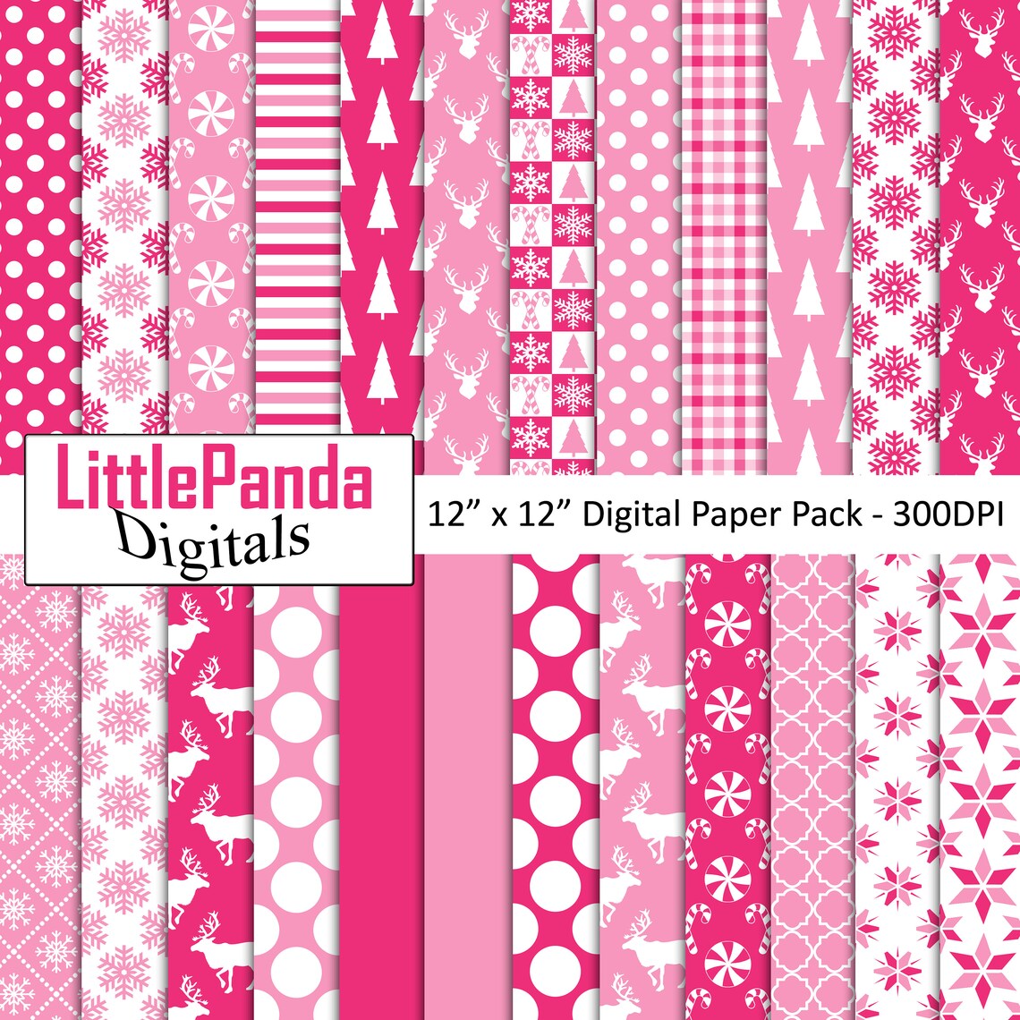 Christmas Digital Paper Pink Holiday Scrapbook Paper Christmas - Etsy
