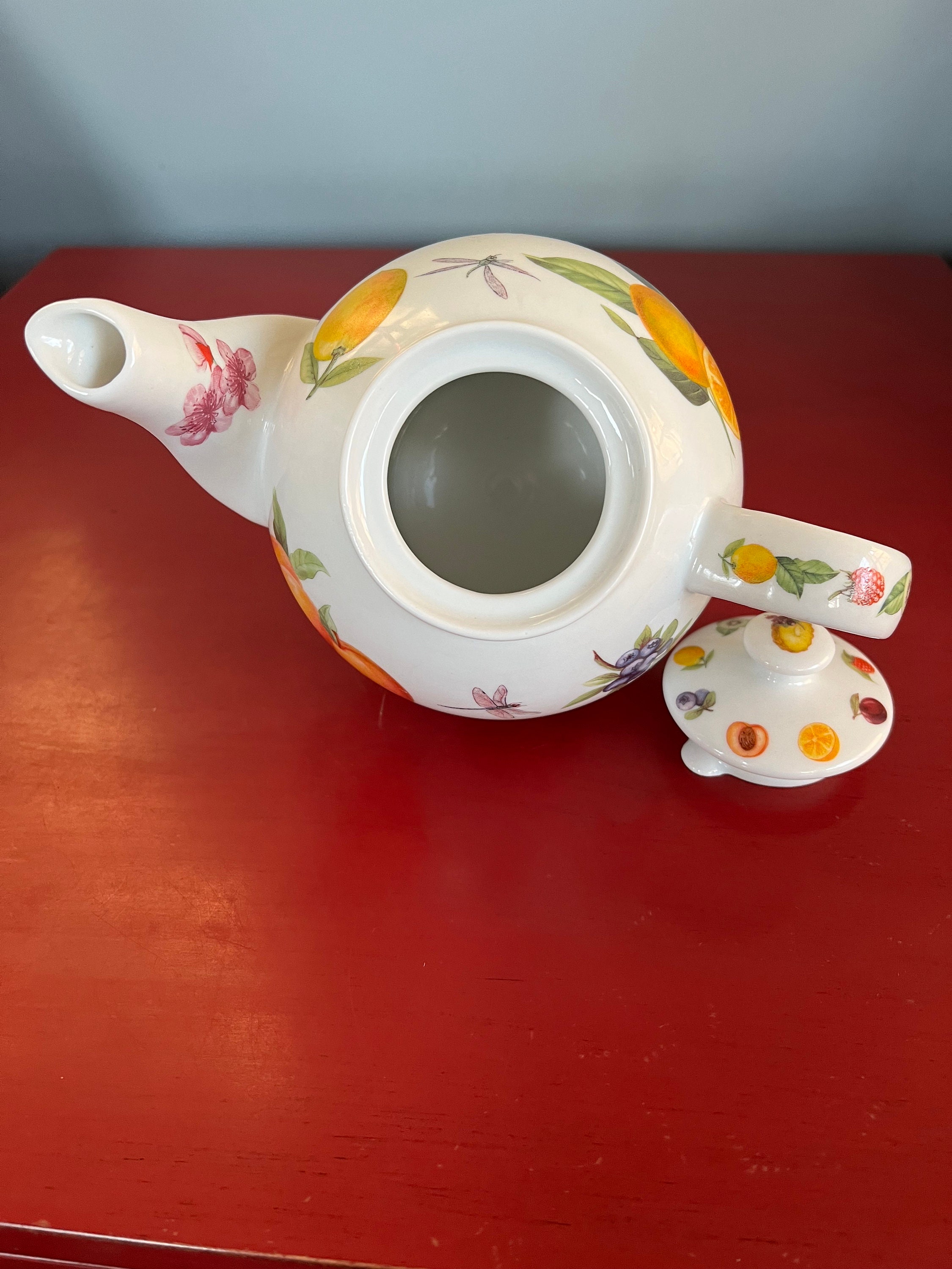 Paul Cardew Designs Tea Pot Fruit and Dragonflies Never Used - Etsy