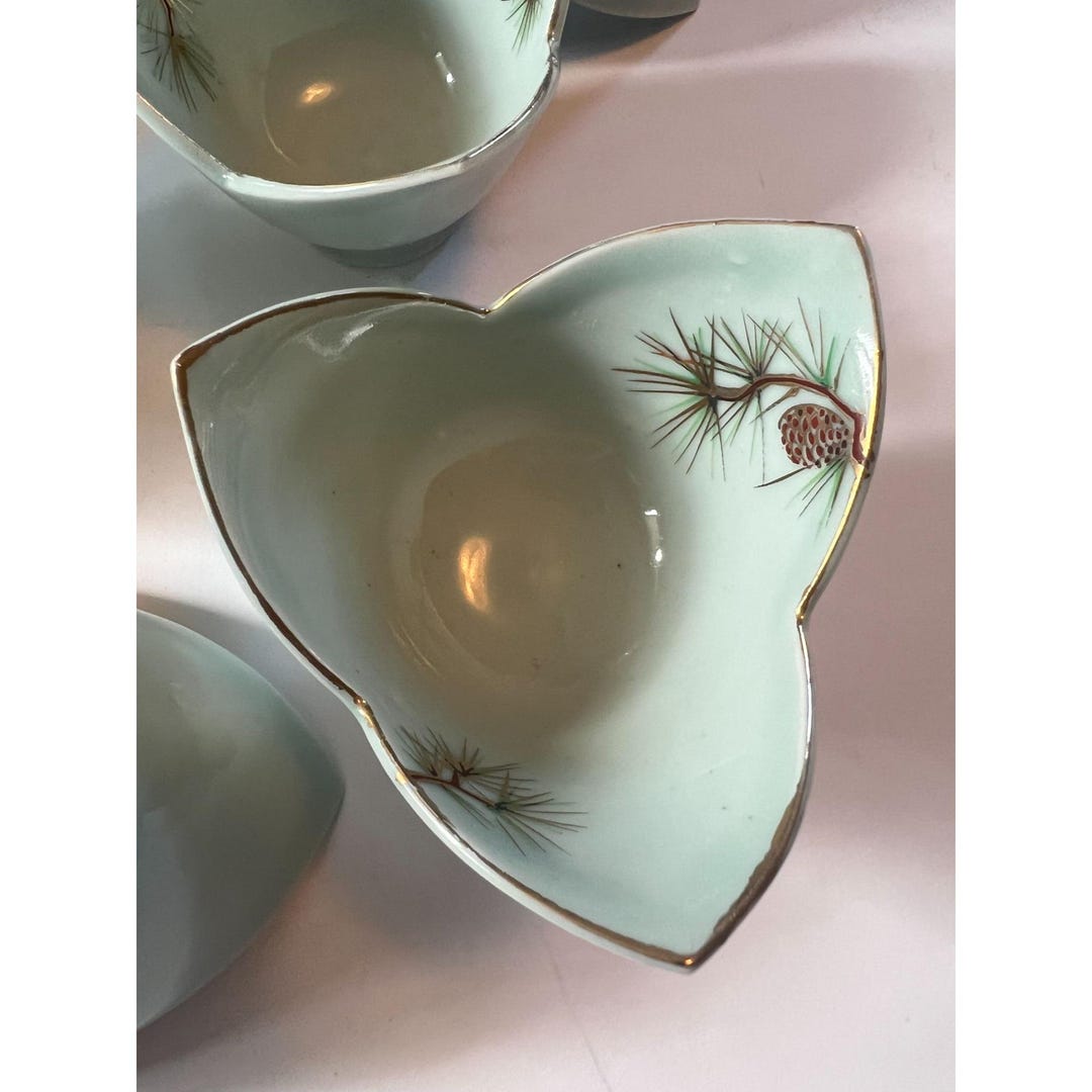 Vintage Japanese Ceramic Pine Cone Design Celedon Green Dinnerware ...