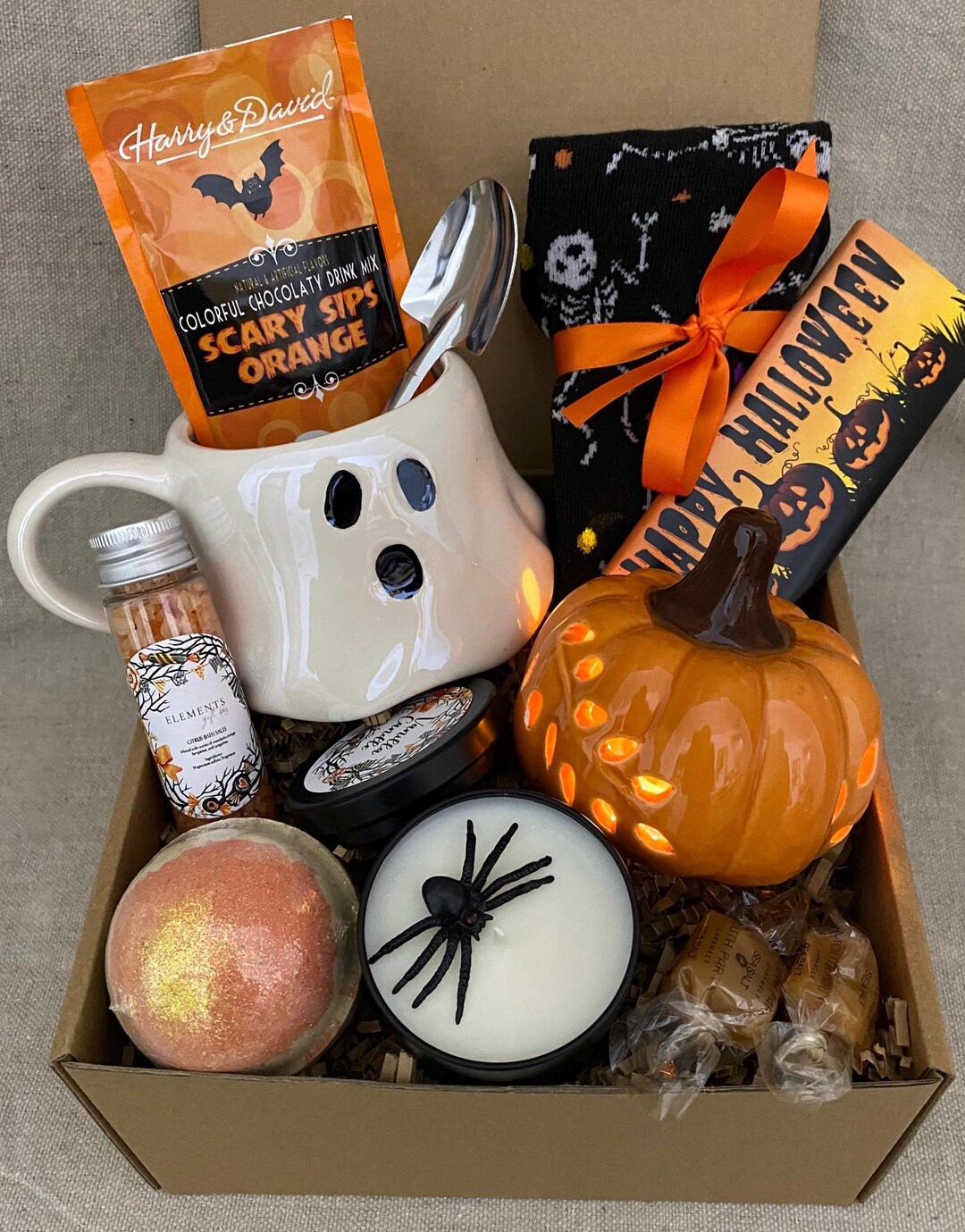 Spooky Halloween Gift Basket, Fall Care Package With Ghost and Pumpkin ...