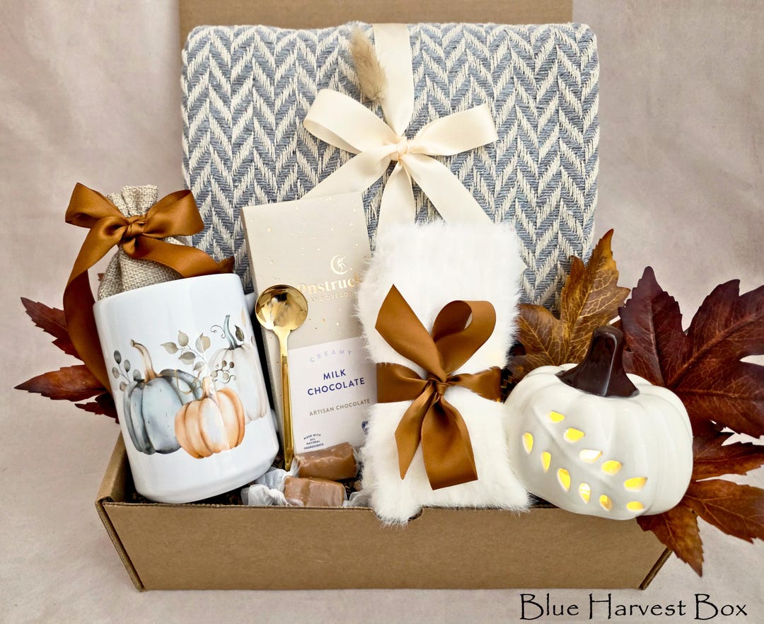 Hygge Fall Gift Box, Cozy Blanket, Pumpkin Mug, Halloween Boo Basket - Etsy