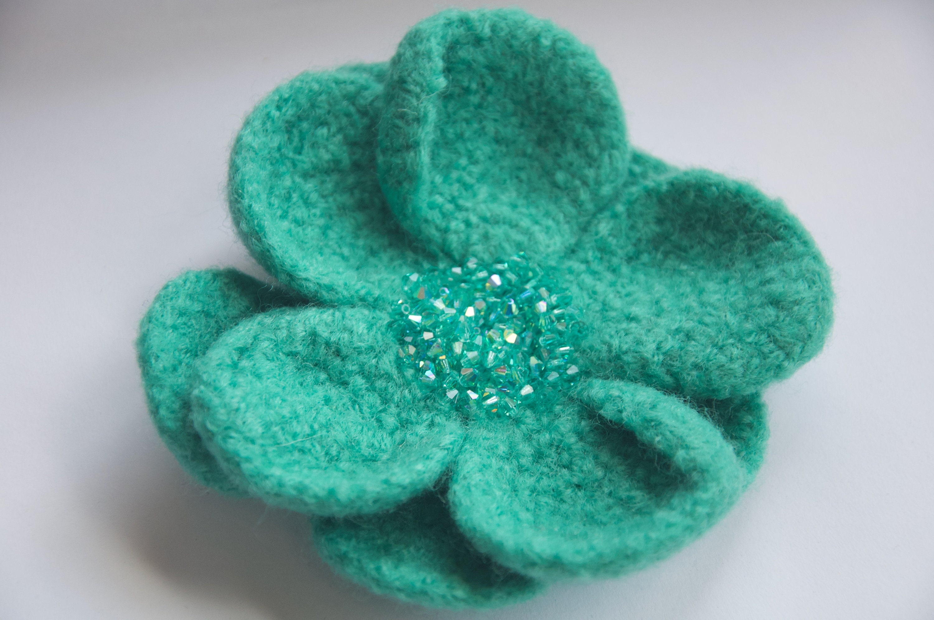 Mint Green Flower Pin With Czech Crystal Beads Wool Felted Crochet ...