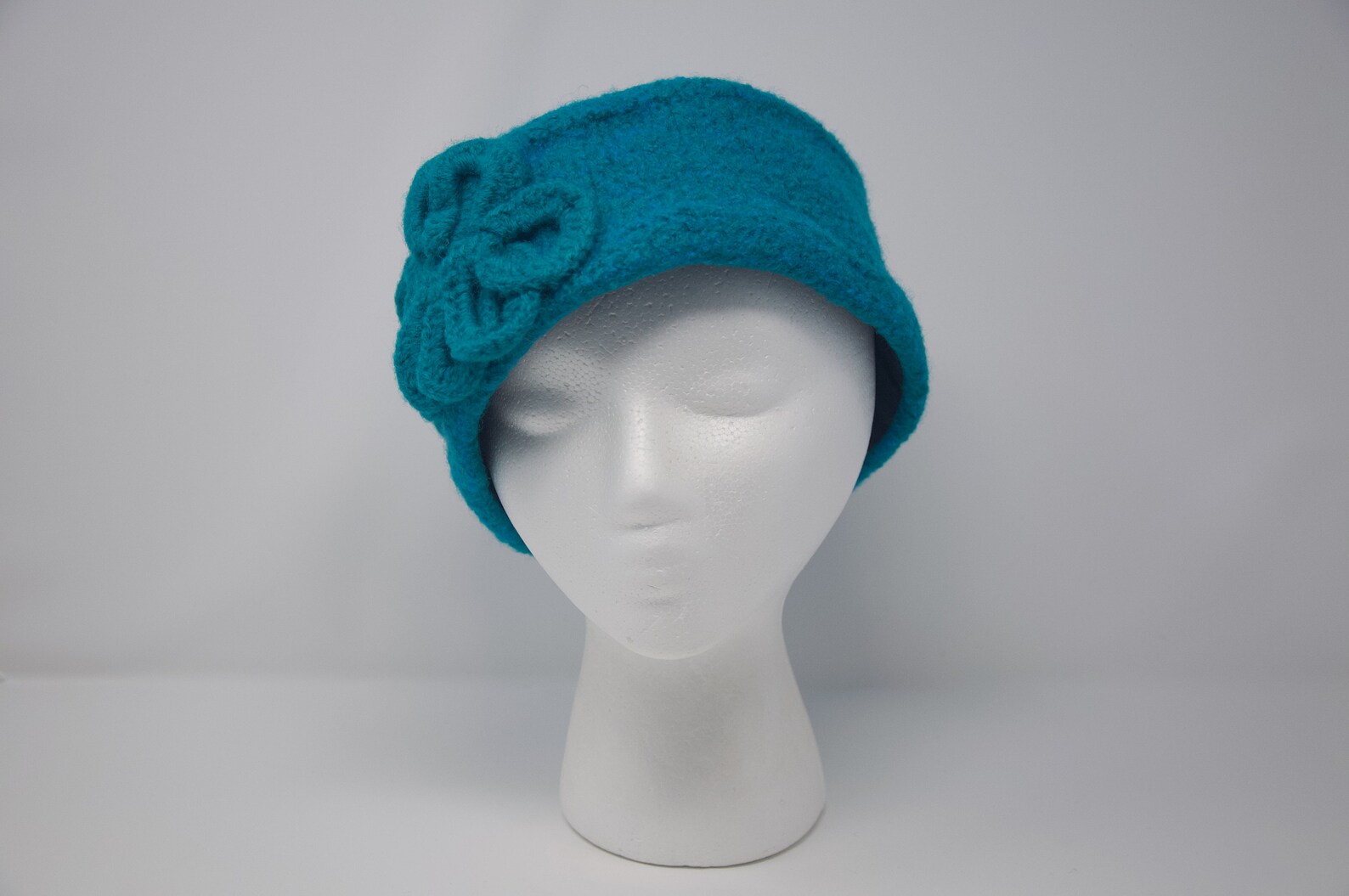 Felted Wool Knit Pillbox Hat - Teal Green With Crocheted Leaves - Etsy