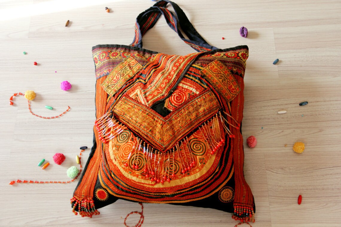 Tribal Bag, Medium Size Multi-colors, Decorated With Colorful Beads. - Etsy