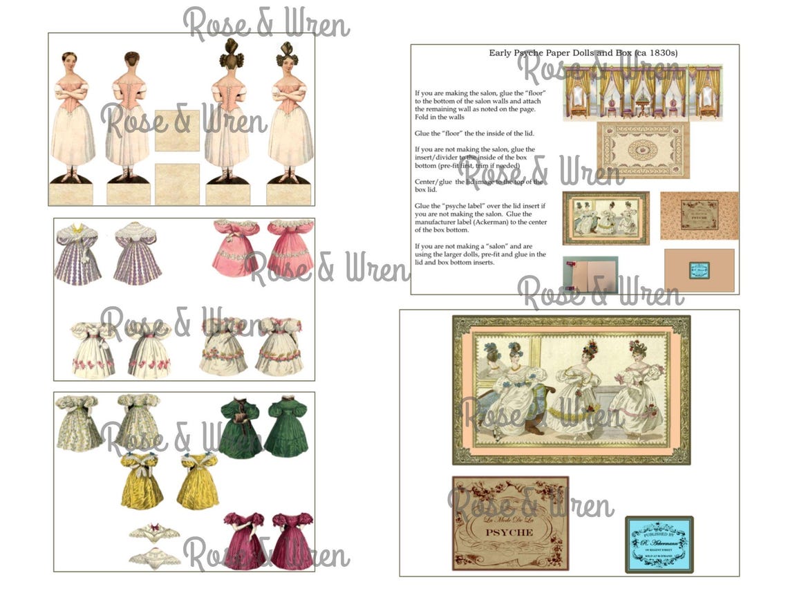 PDF Mini 1830s "psyche" Paper Dolls AND Salon Set, Antique Reproduction ...