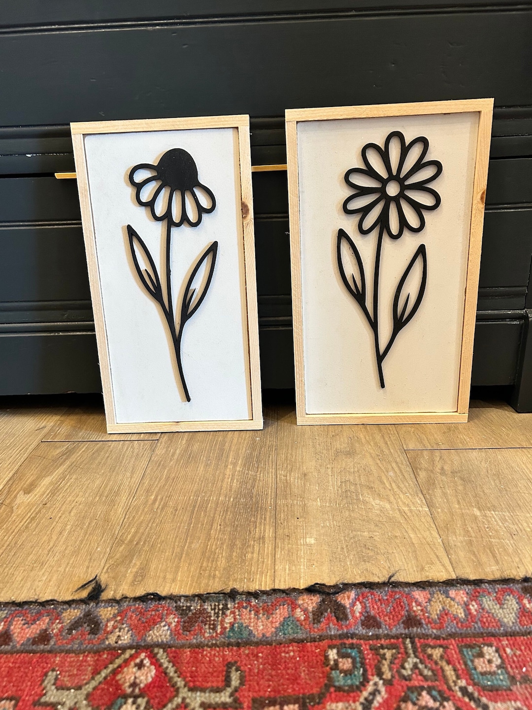 2 Modern Farmhouse Floral Wood Signs / Flower Decor / Set of Framed ...