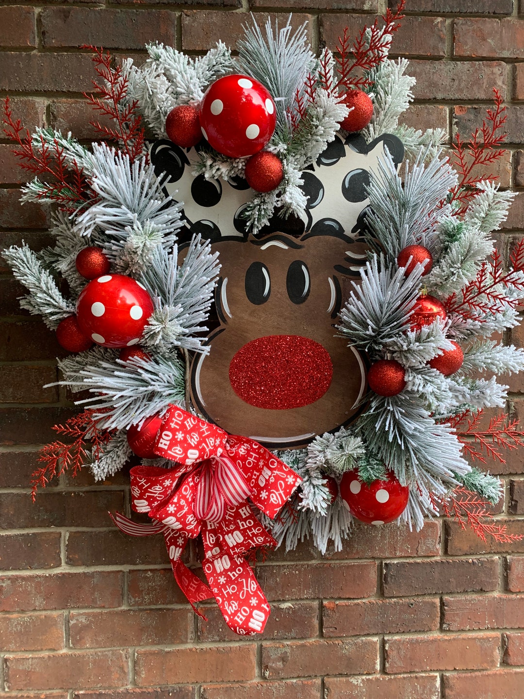Christmas Reindeer Wreath, Whimsical Wreath, Reindeer Decor - Etsy