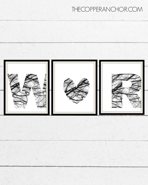 W Letter W Monogram Tree Branch Art Black and White - Etsy