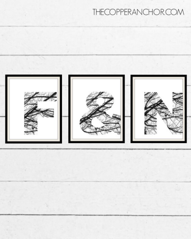 Black & White Letter n Tree Branch Art Print. 8x10 - Etsy