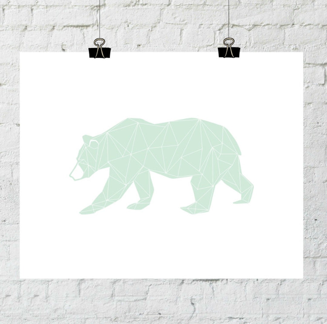 Green Bear Print, Minimal Bear, Bear Nursery Art, Nursery Minimal Art ...