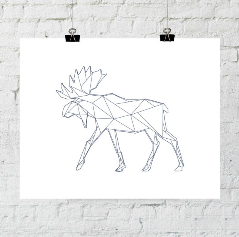 Moose Art Blue Wall Print Navy Art Print Geometric Animal - Etsy