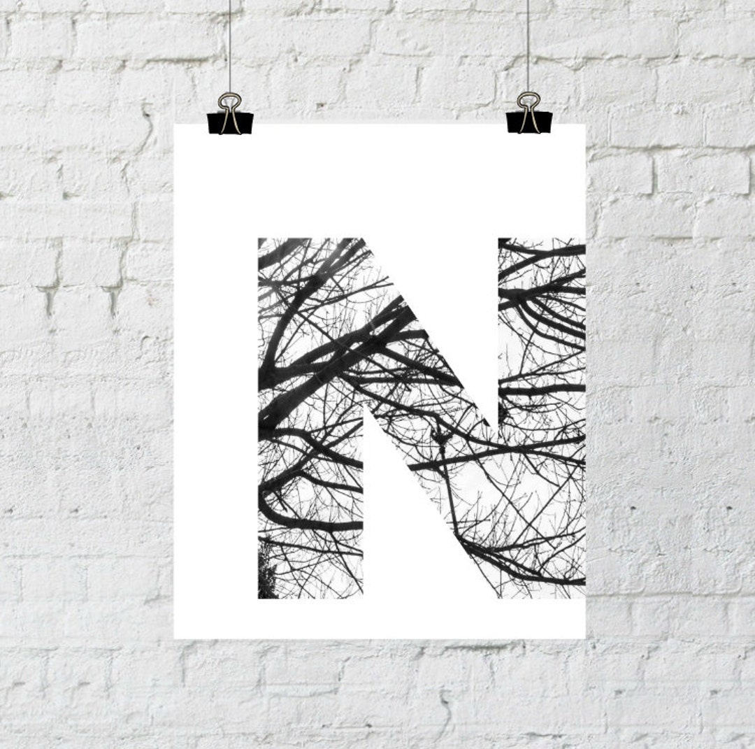 Black & White Letter n Tree Branch Art Print. 8x10 - Etsy