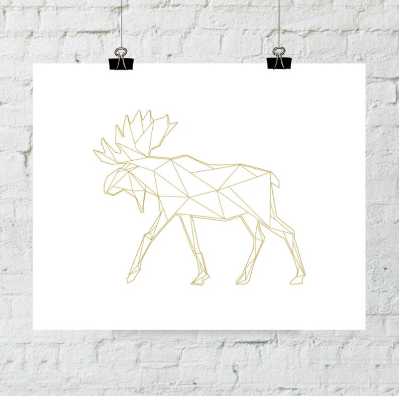Moose Print, Geometric Wall Art, Gold Moose Wall Print, Moose ...