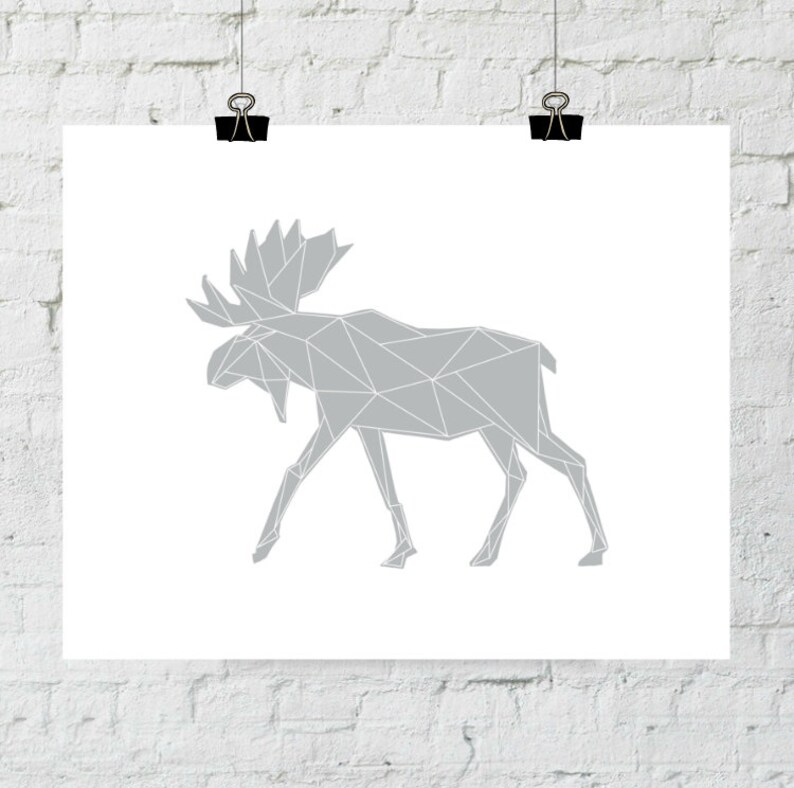 Moose Decor, Moose Antler, Moose Baby, Moose Art, Geometric Gray Art ...