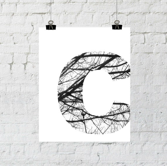 Black & White Letter c Tree Branch Art Print. 8x10 | Etsy