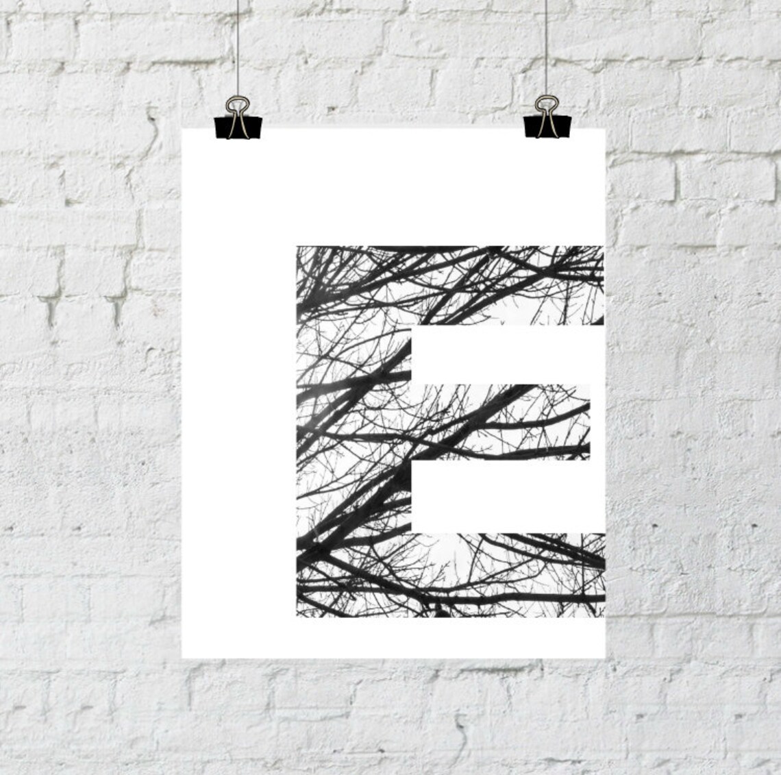 Letter E Wall Decor Scandinavian Art Monogram Black and - Etsy