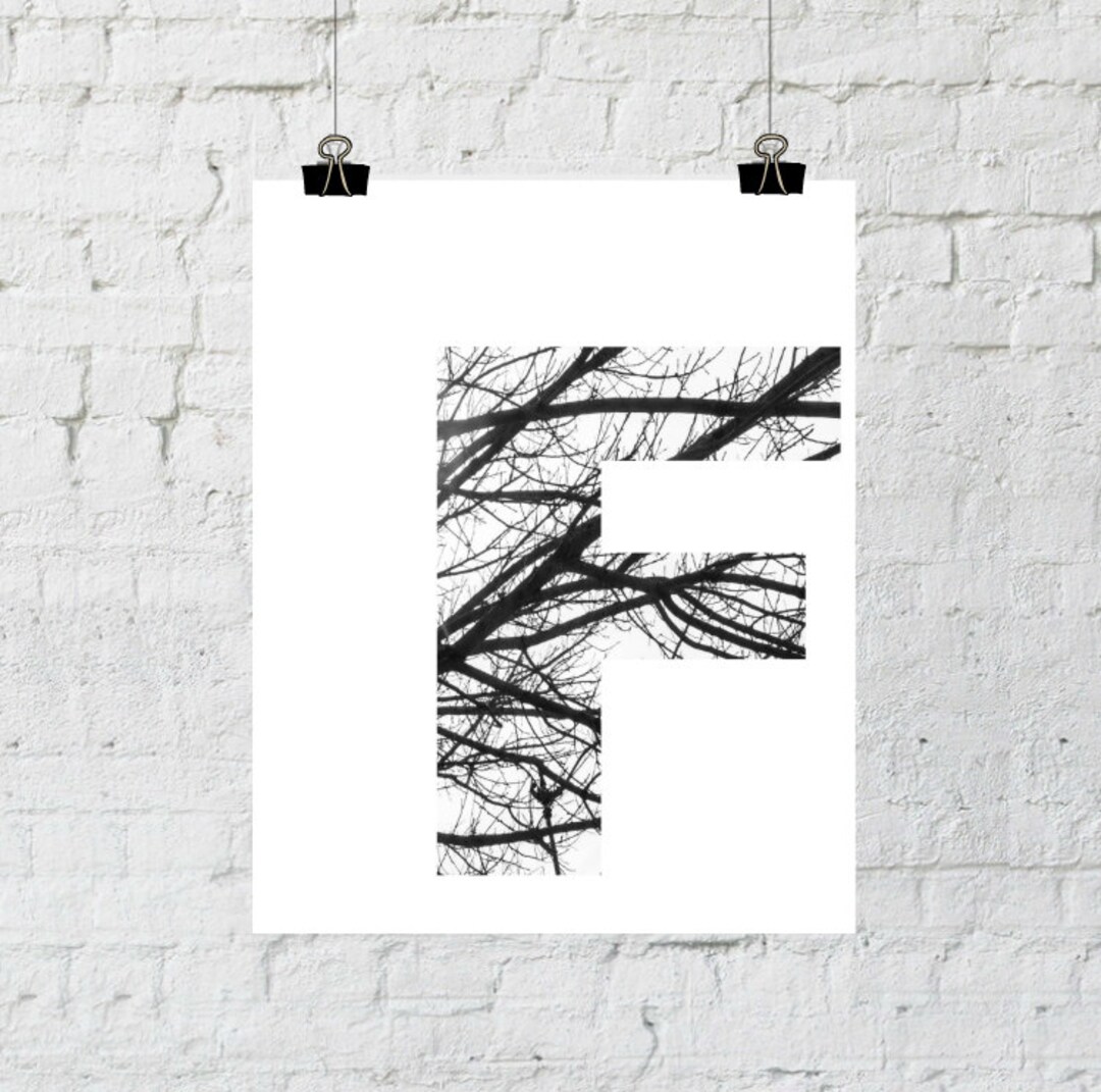 Letter F Wall Decor, Monogram, Scandinavian Art, Black and White ...