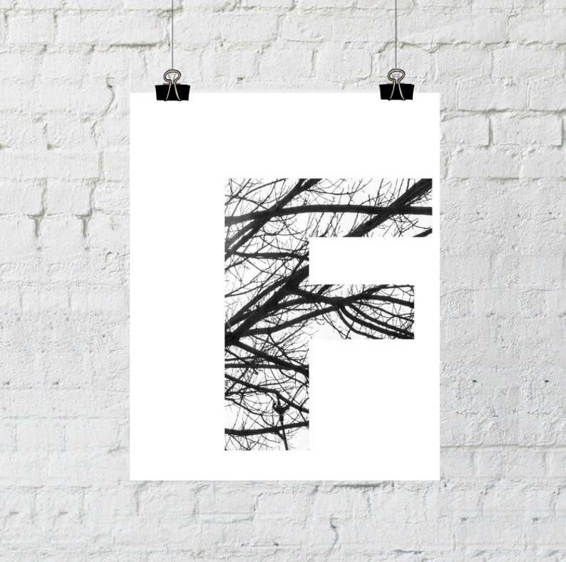 Letter F Wall Decor, Monogram, Scandinavian Art, Black and White ...