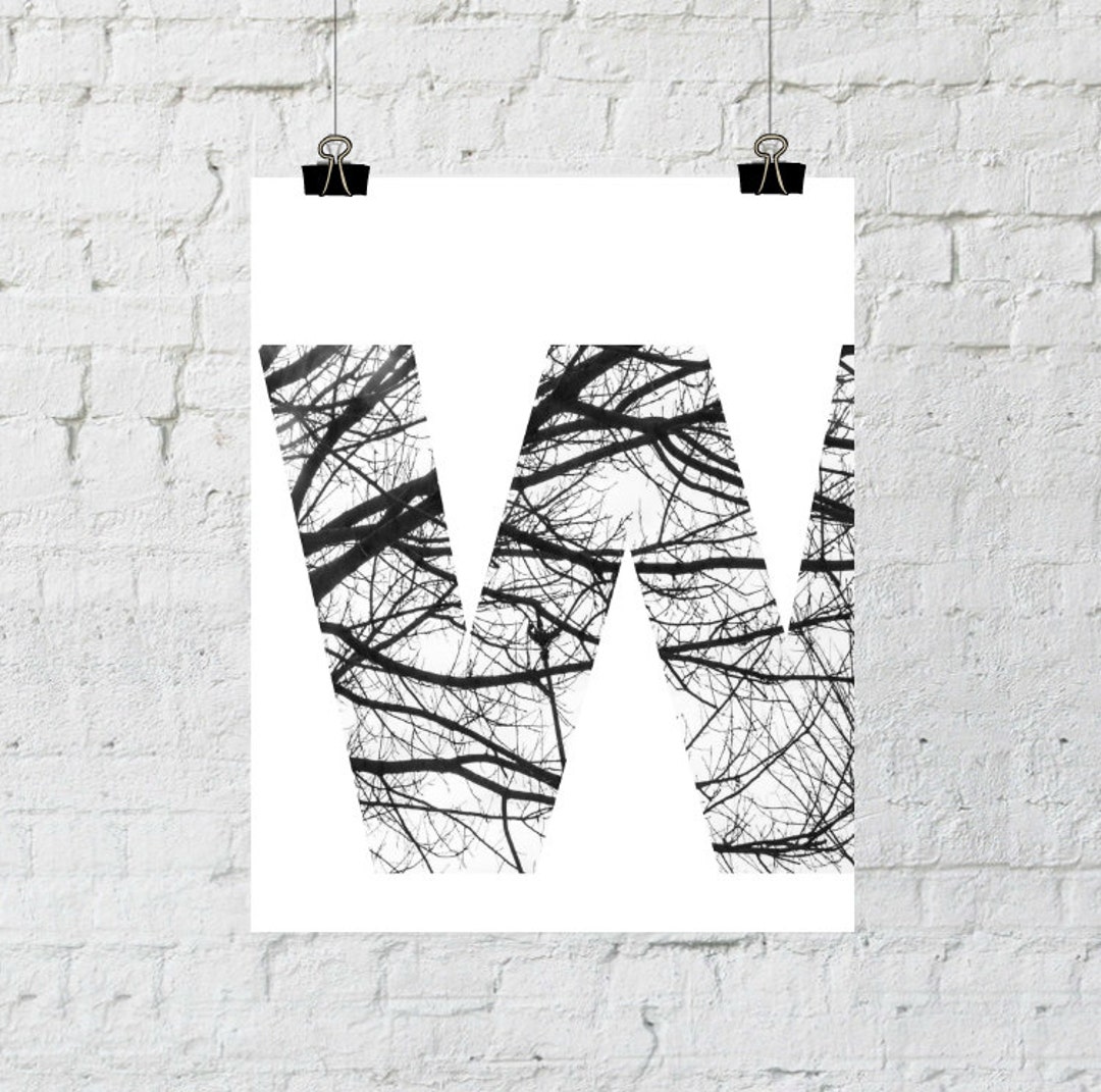 W Letter, W Monogram, Tree Branch Art, Black and White Photography ...