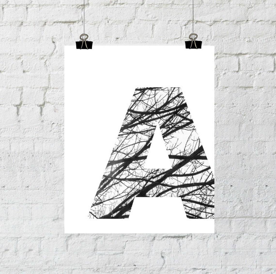 Black and White Letter A Tree Branch Art Print Tree Branch - Etsy