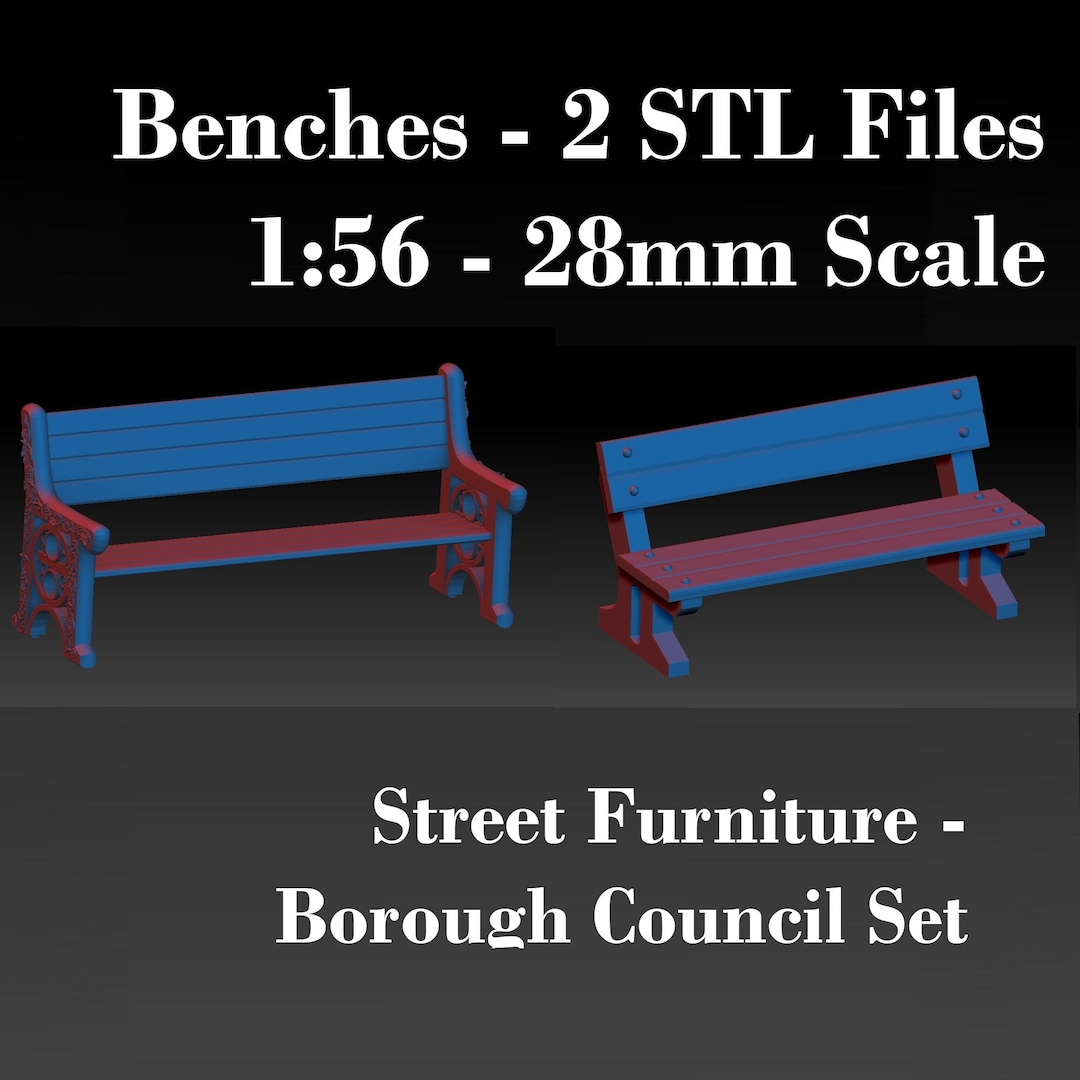 Benches - 2x Unique STL Files - 3D Printable Street Furniture for 1:56 ...