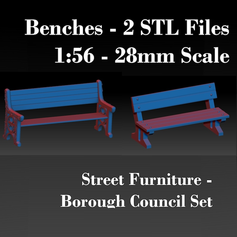 Benches - 2x Unique STL Files - 3D Printable Street Furniture for 1:56 ...