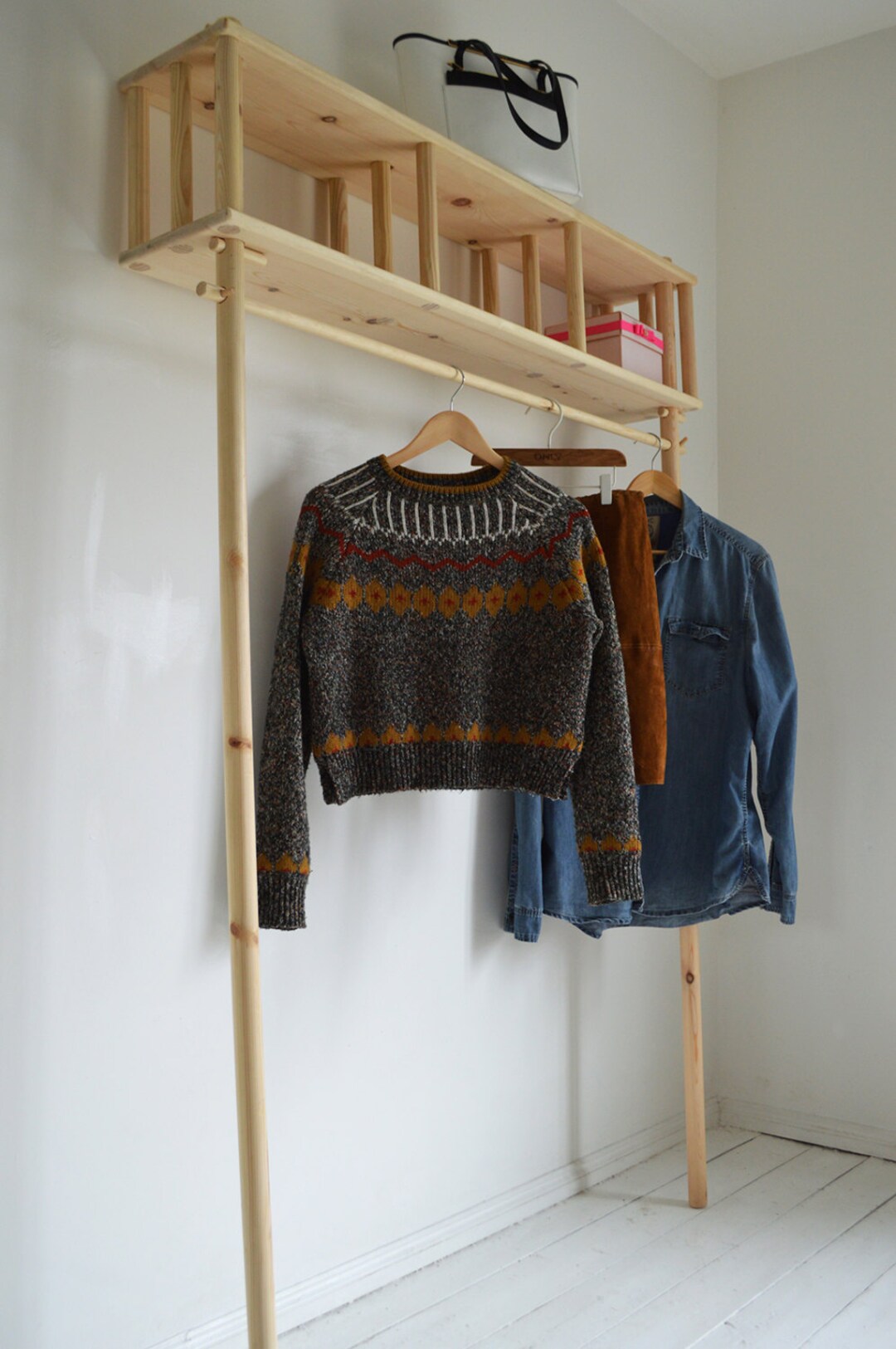 Hand Made Modern Clothes Rail, Pine Wood, Elegant, Original With Shelf ...