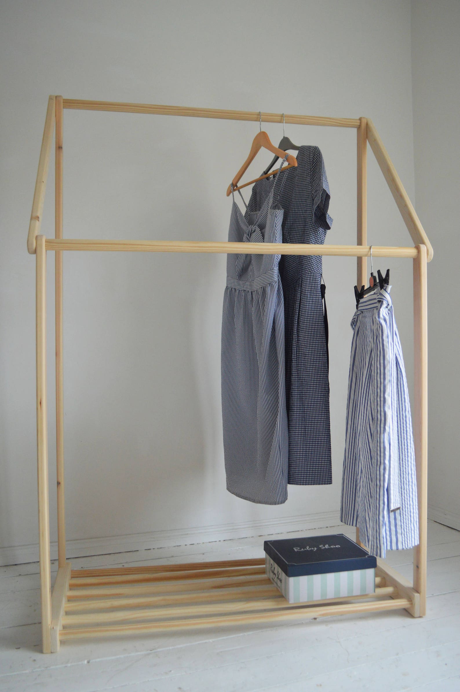 Handmade, Natural Pine Wood, Clothes Rail, Clothes Rack With Shelf ! - Etsy