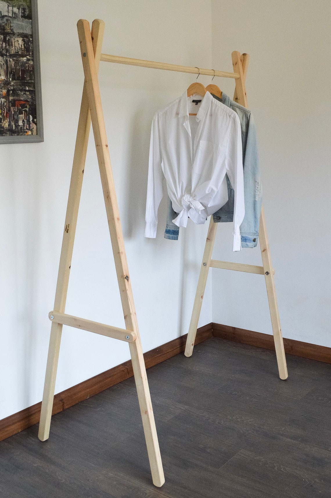 Handmade Natural Wood Clothes Rack Clothes Rail | Etsy UK