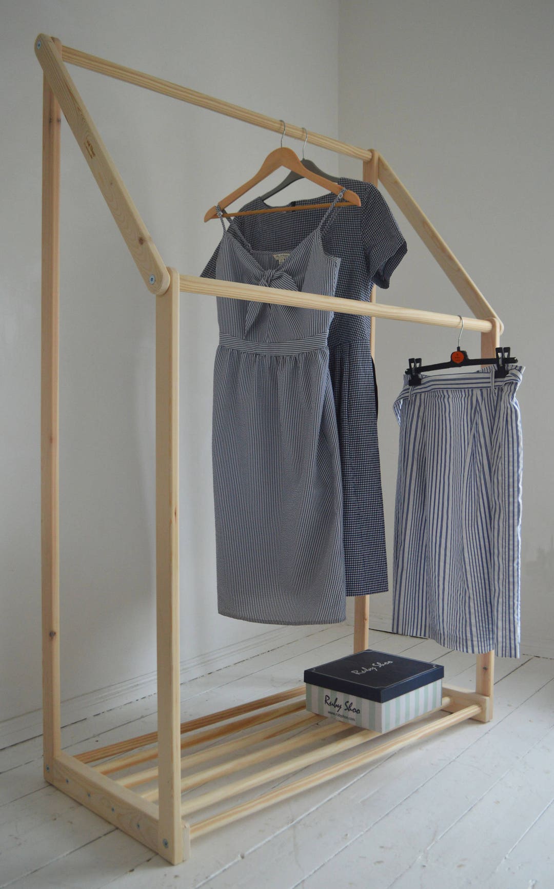 Handmade, Natural Pine Wood, Clothes Rail, Clothes Rack With Shelf ! - Etsy