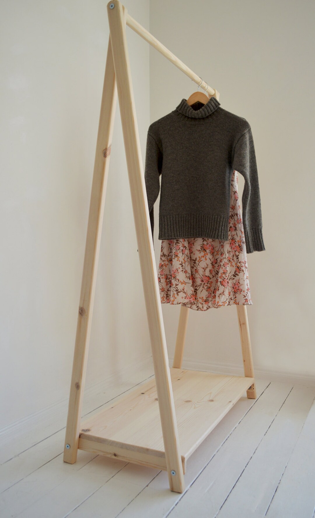 Hand Made Clothes Rack & Rail With a Shelf , From Pine Wood; Elegant ...