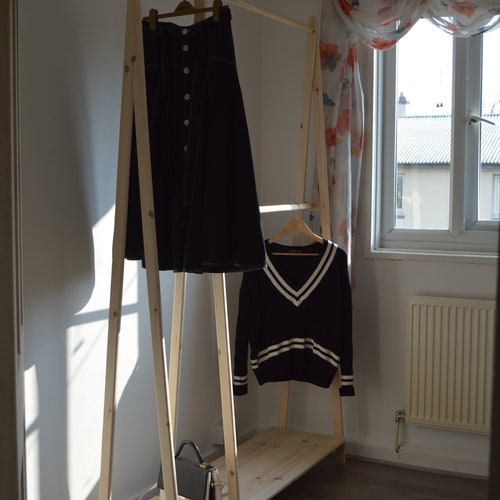 Handmade Natural Pine Wood Clothes Rail With Shelf and - Etsy