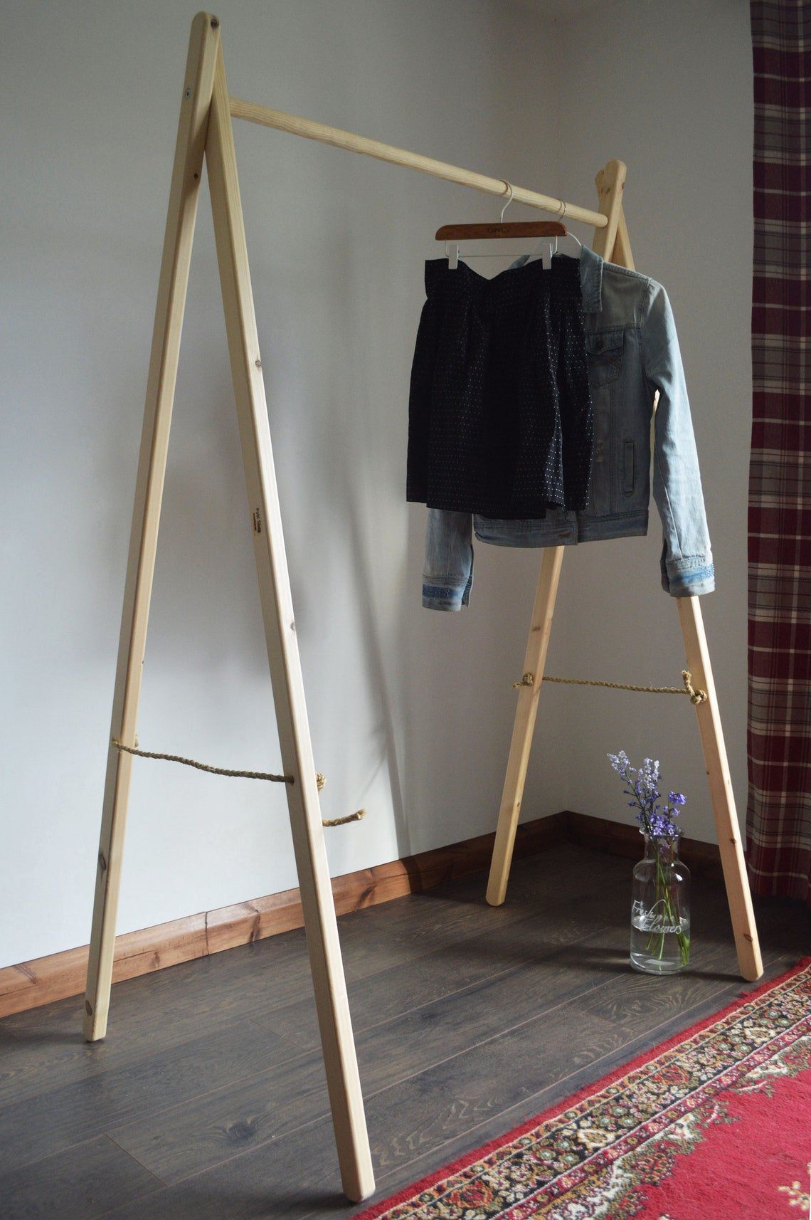 Handmade Natural Wood Clothes Rack Clothes Rail | Etsy