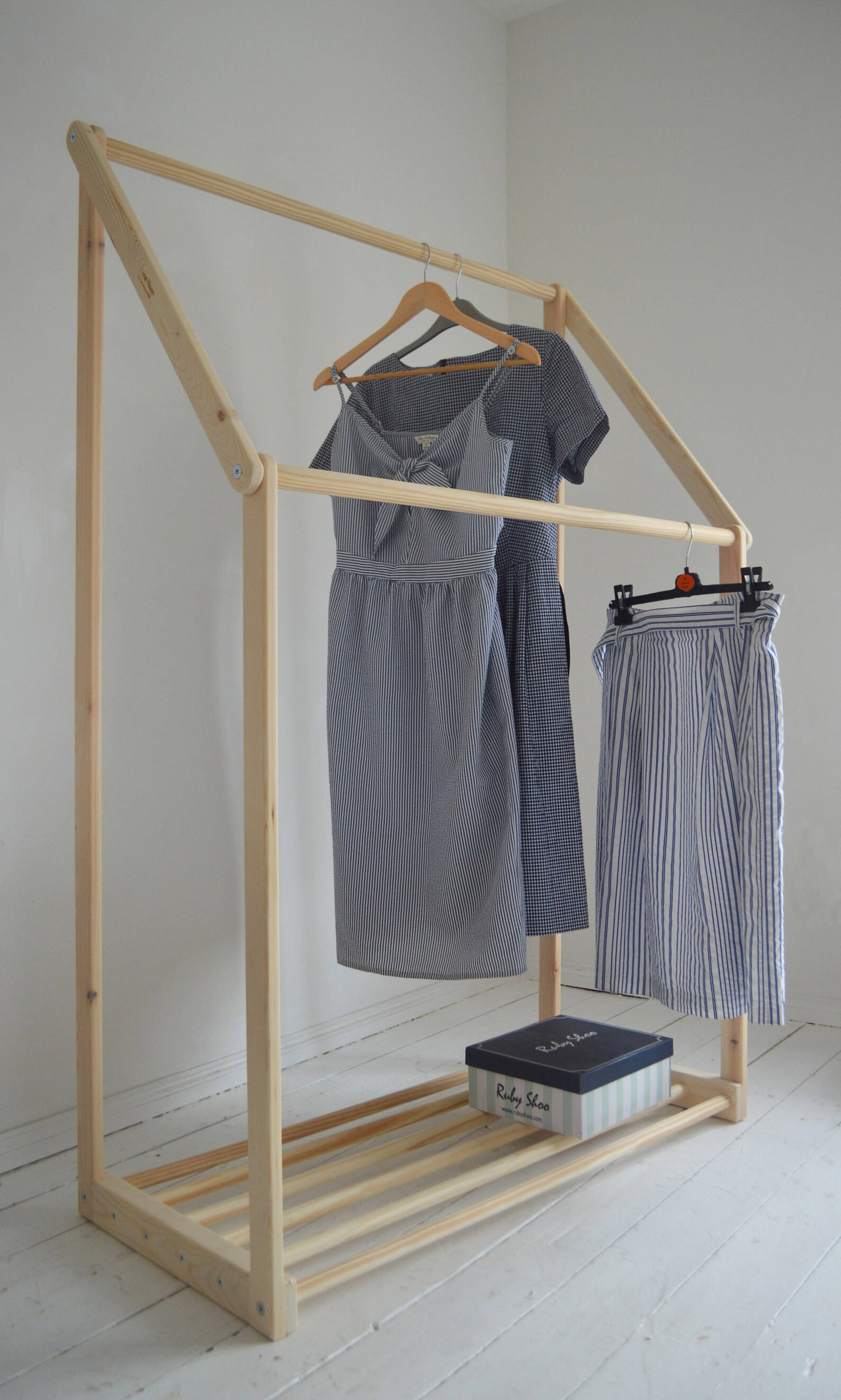 Handmade, Natural Pine Wood, Clothes Rail, Clothes Rack With Shelf ! - Etsy