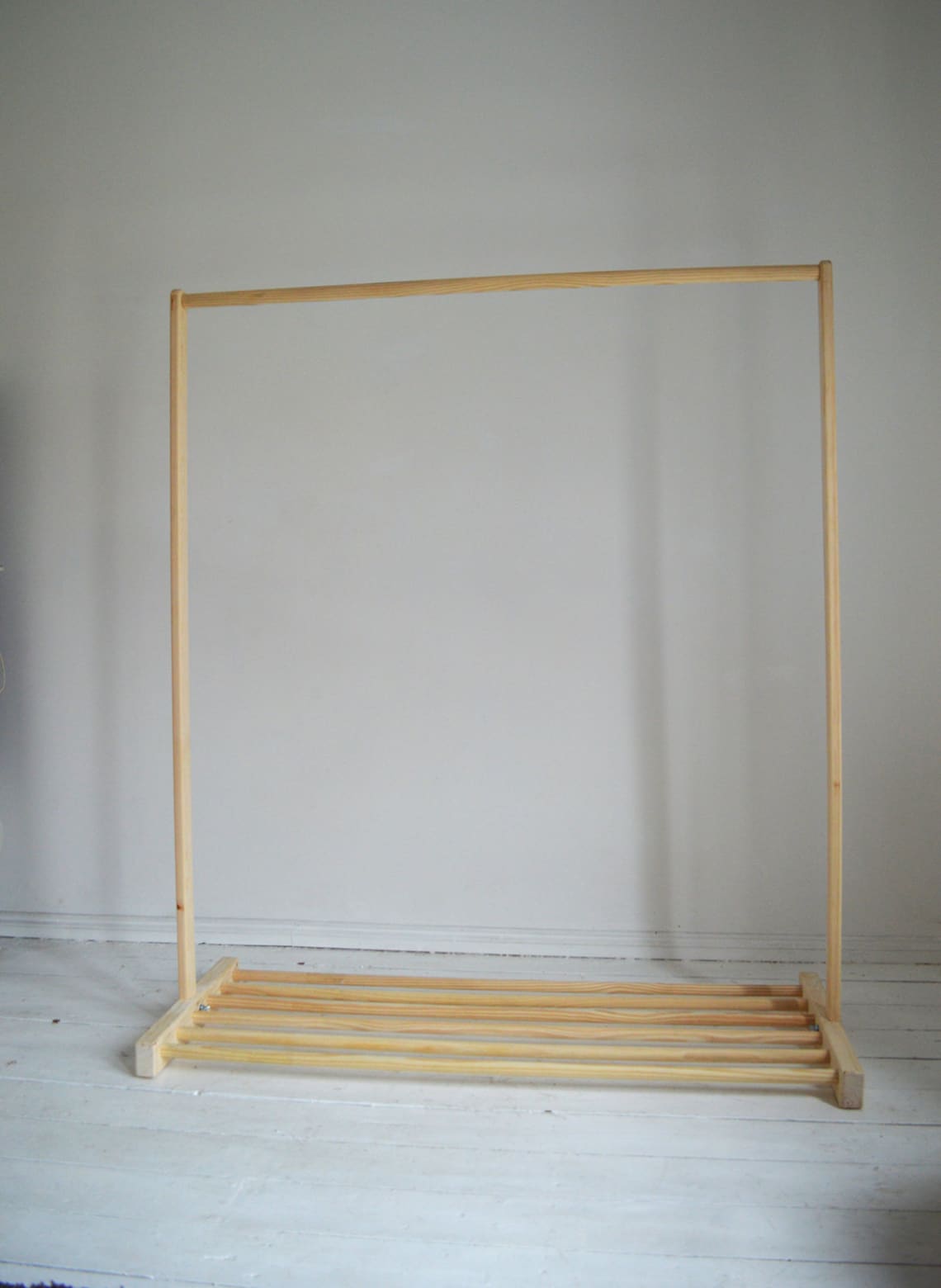 Handmade Natural Wood Clothes Rail With Shelf | Etsy