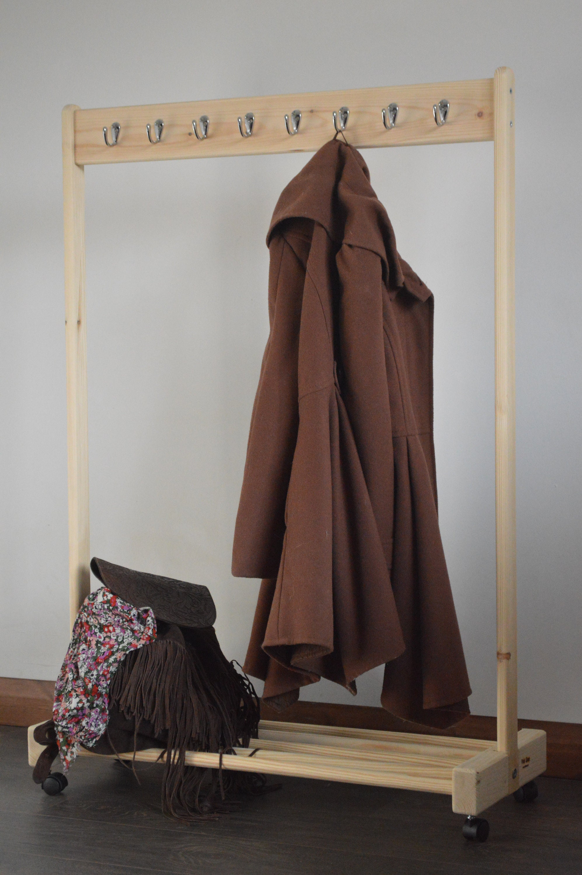 Handmade Natural Pine Wood Clothes Rail with Shelf and | Etsy