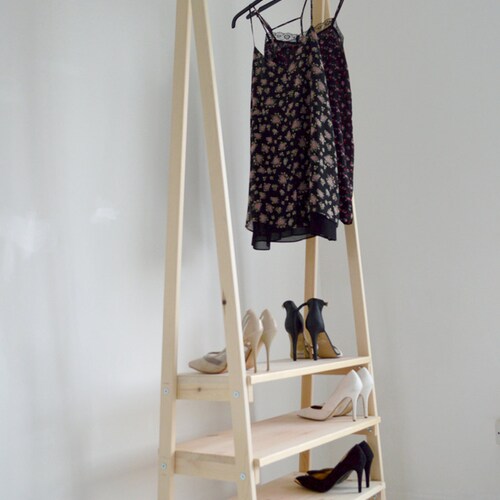 Handmade Natural Pine Wood Clothes Rail With Shelf and - Etsy