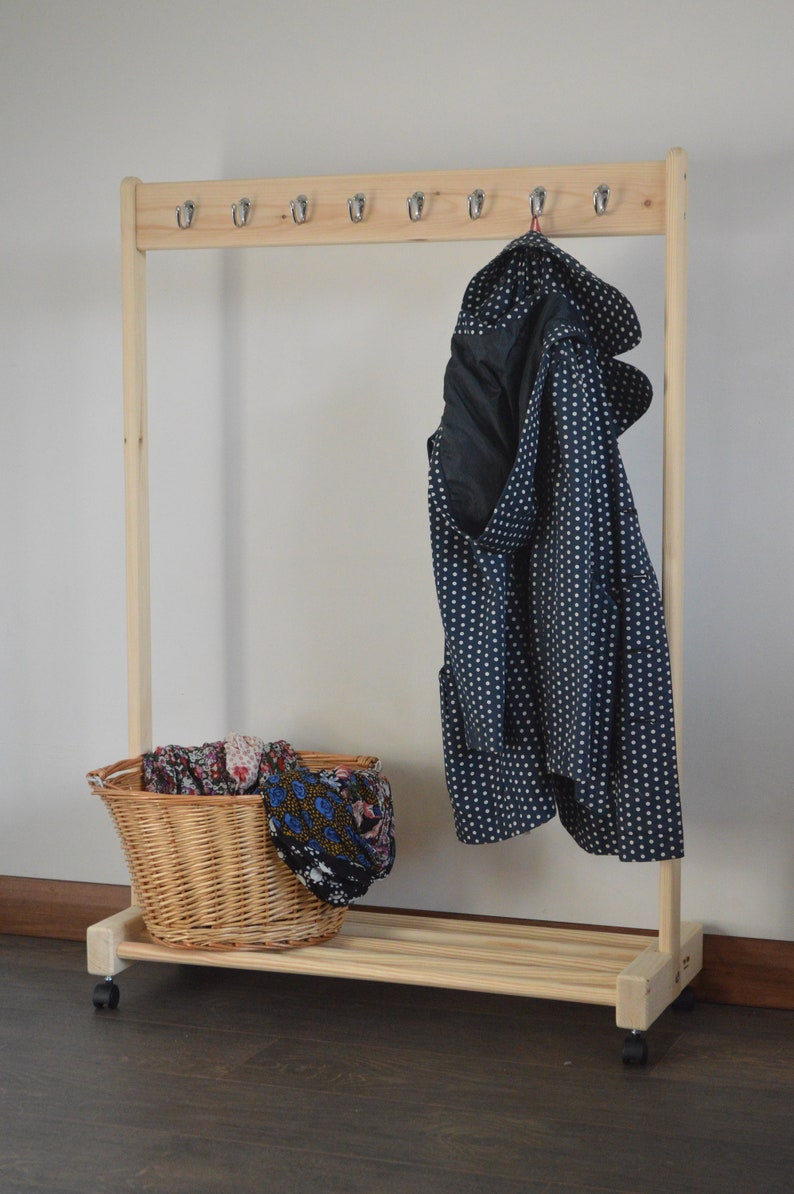 Handmade Natural Pine Wood Clothes Rail with Shelf and | Etsy