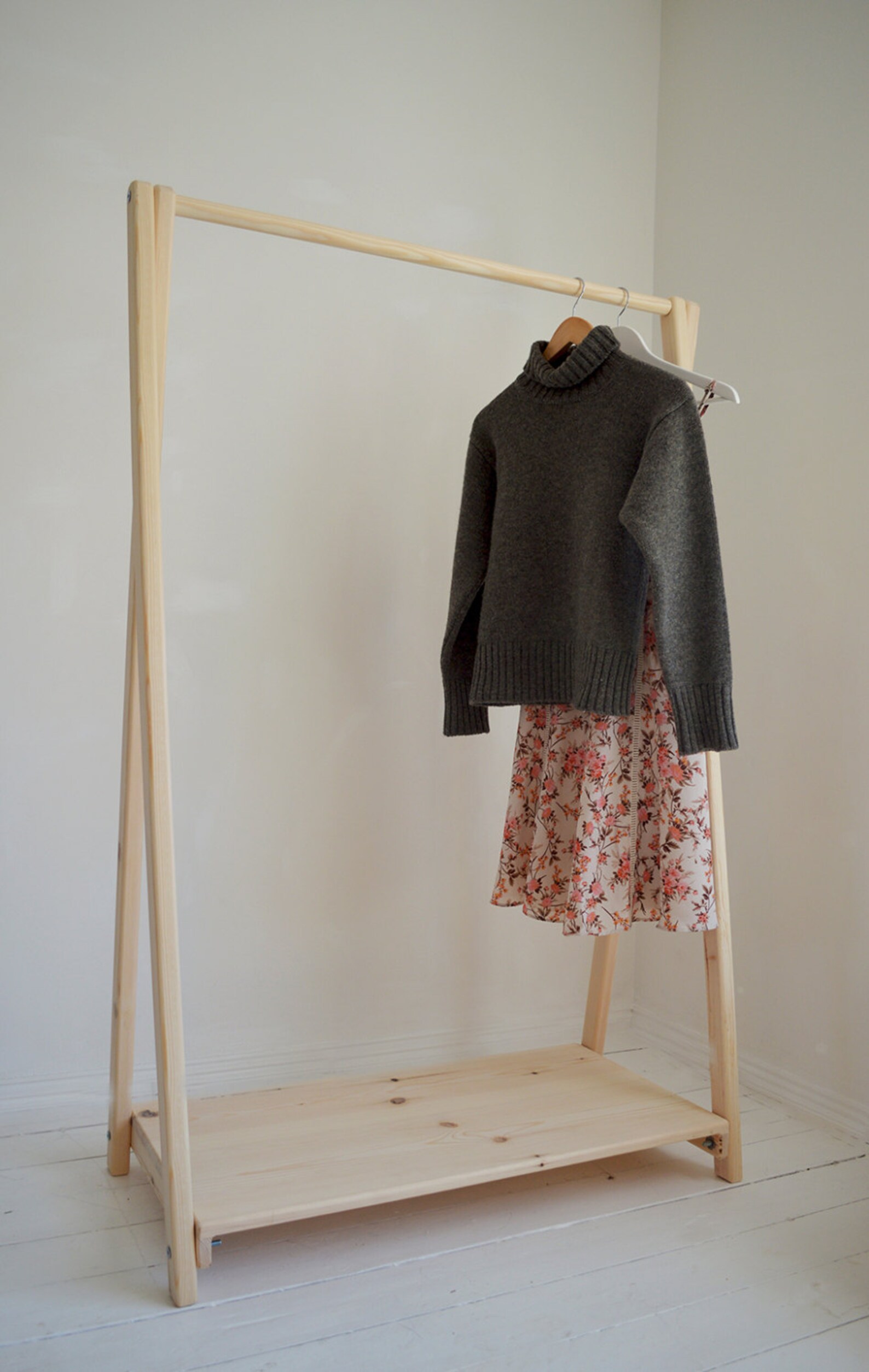 Hand Made Clothes Rack & Rail With a Shelf From Pine Wood - Etsy