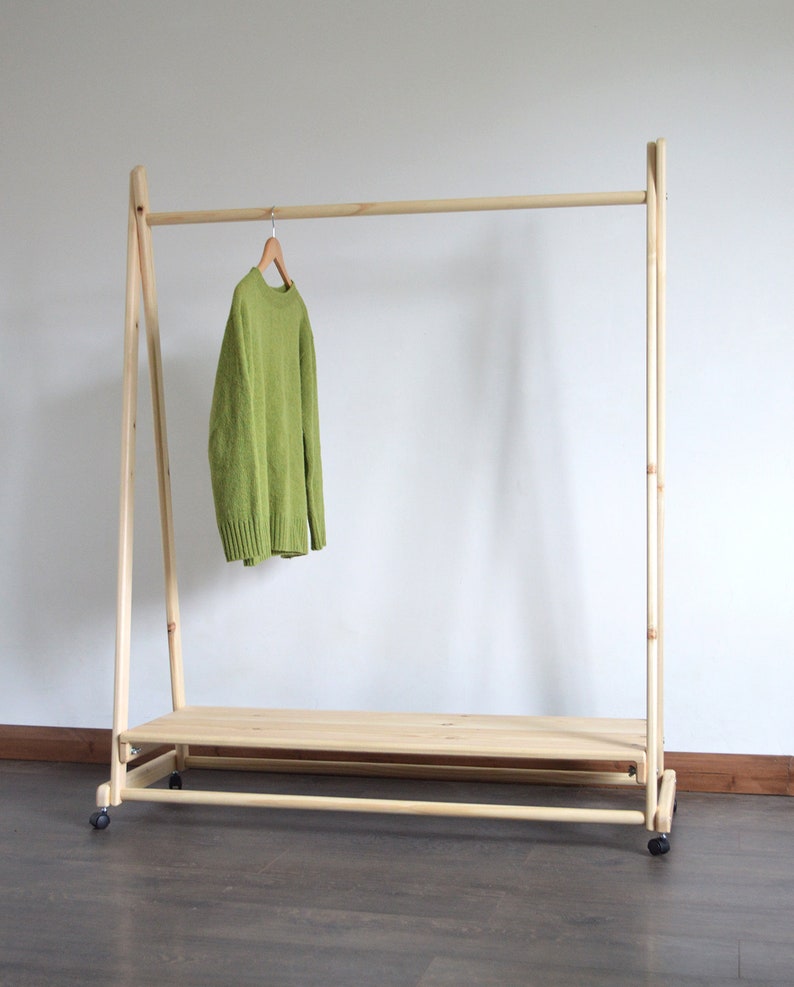 Handmade Natural Wood Clothes Rail With Shelf and Wheels - Etsy UK