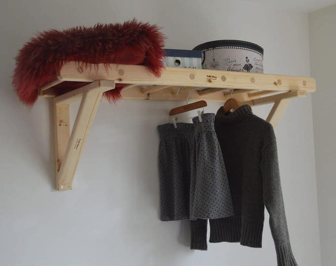 Handmade, Natural Pine Wood, Clothes Rail With Shelf and WHEELS! - Etsy ...