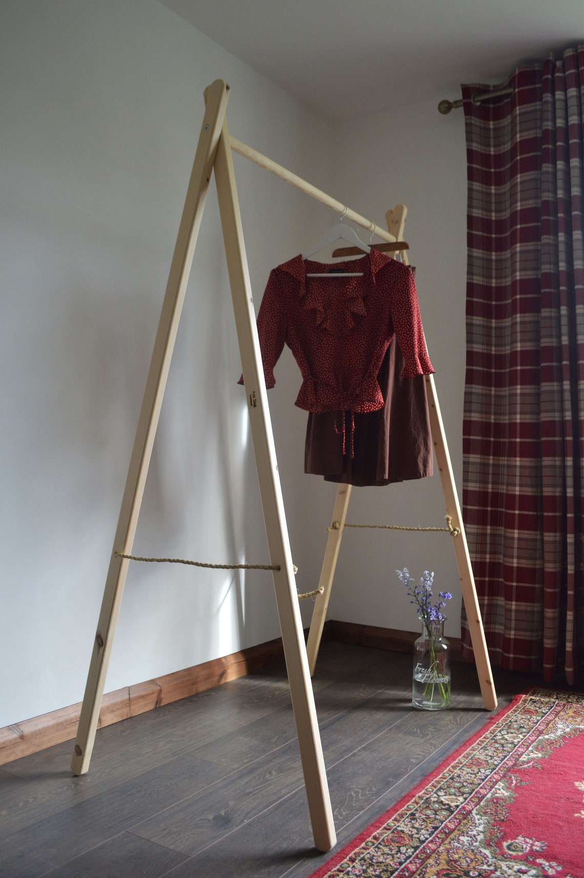 Handmade Natural Wood Clothes Rack Clothes Rail | Etsy