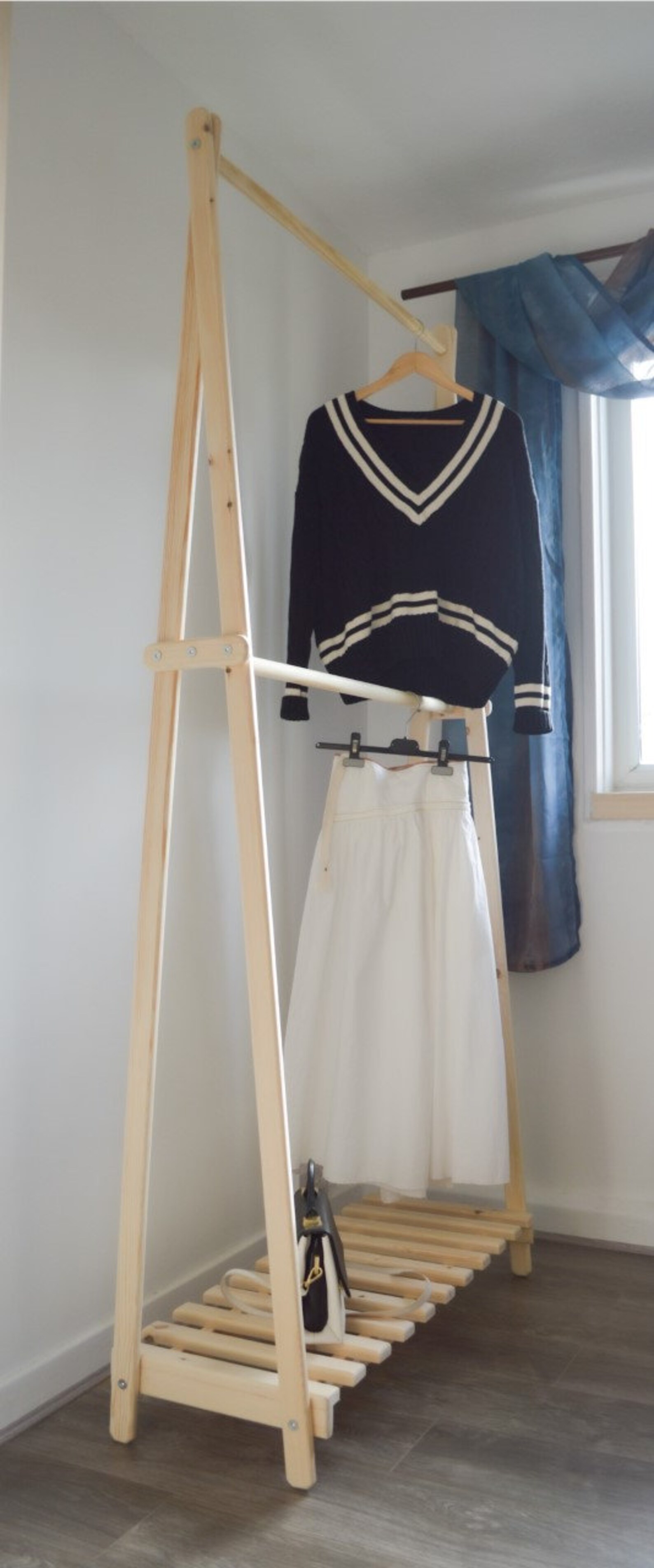 Handmade Clothes Rack With the Pallet Shelf | Etsy UK